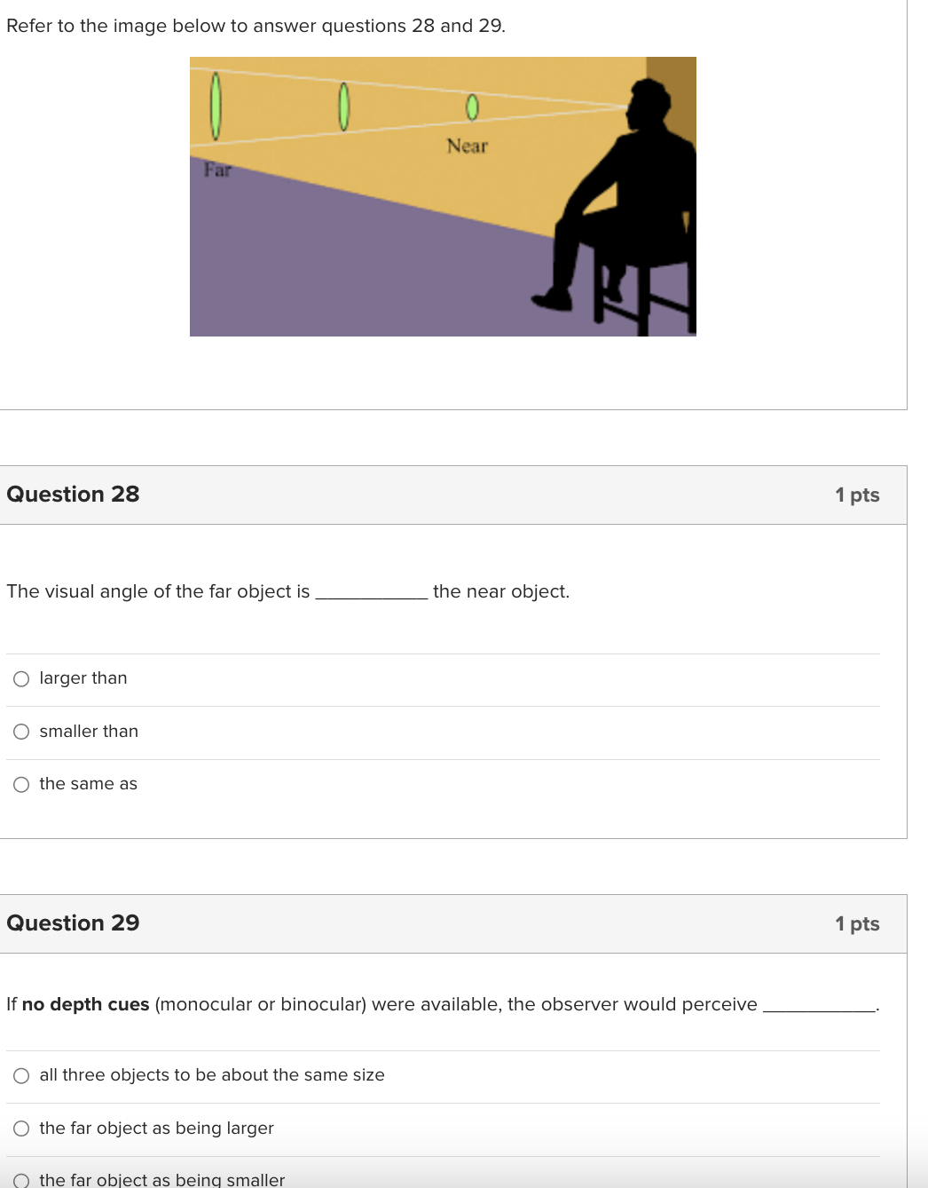 Solved Question 28The visual angle of the far object isthe | Chegg.com