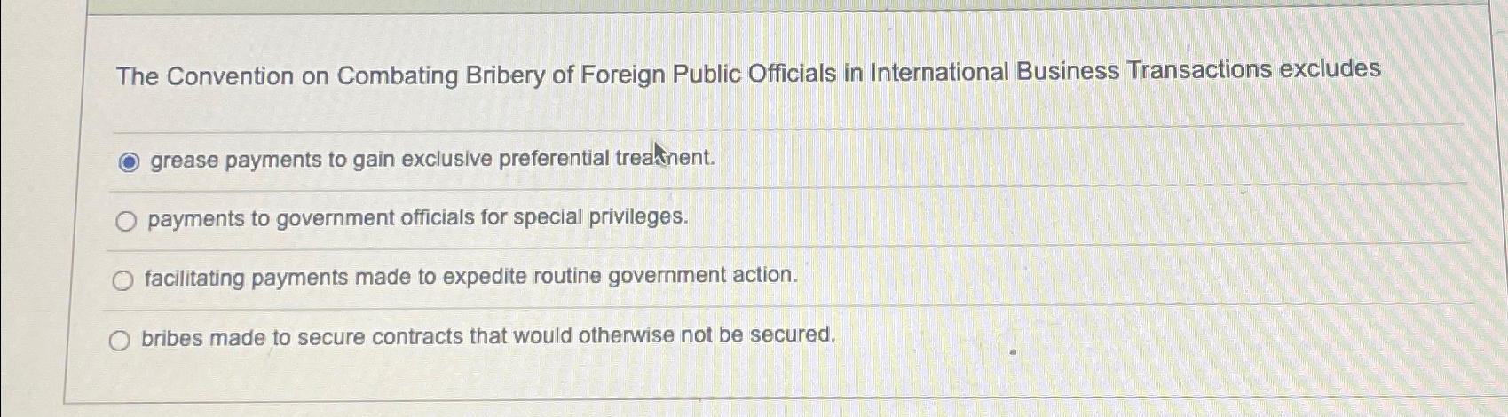 Solved The Convention on Combating Bribery of Foreign Public | Chegg.com