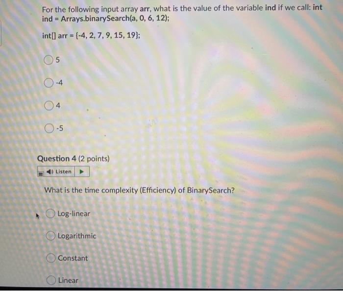 Solved For the following input array arr, what is the value | Chegg.com