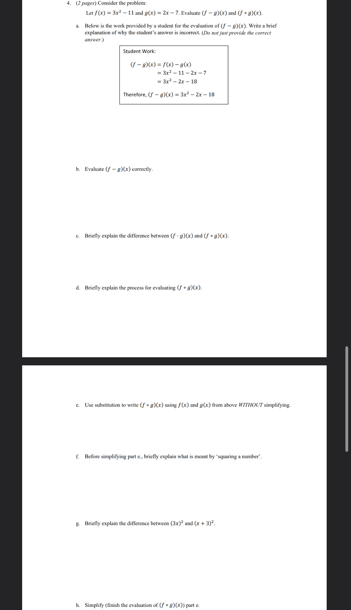 Solved (2 ﻿pages) ﻿Consider the problem:Let f(x)=3x2-11 ﻿and | Chegg.com