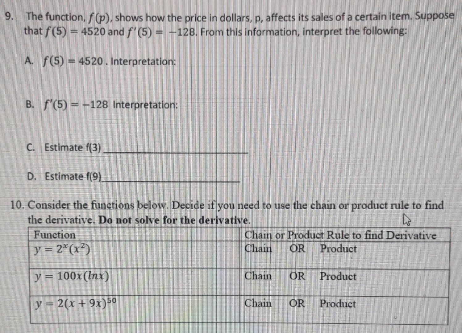 Solved 9. The function, f(p), shows how the price in | Chegg.com