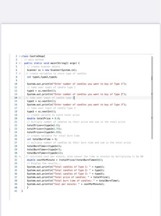 Solved 6 13 2 class CastleShop 3 main method public static | Chegg.com