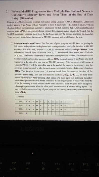 Solved 21 Write A Marie Program To Store Multiple User 