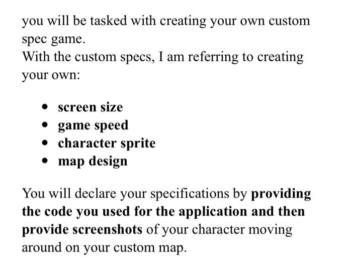 Solved you will be tasked with creating your own custom spec | Chegg.com