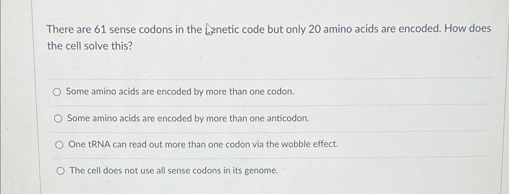 Solved There are 61 ﻿sense codons in the betic code but only | Chegg.com
