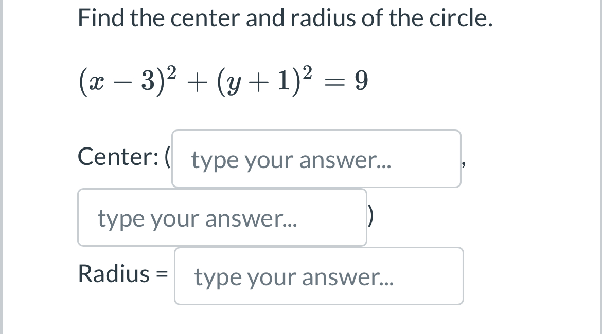 Solved Find the center and radius of the | Chegg.com