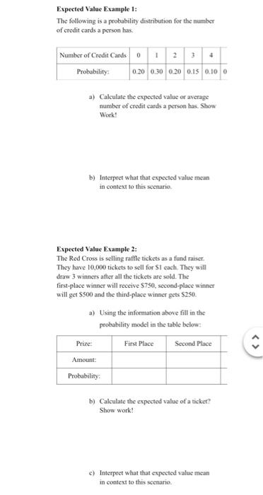 Expected Value Example 1: The following is a | Chegg.com