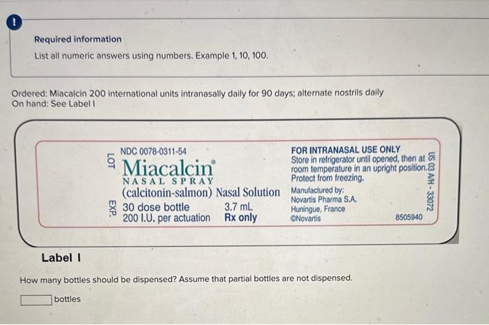 Required information List all numeric answers using | Chegg.com