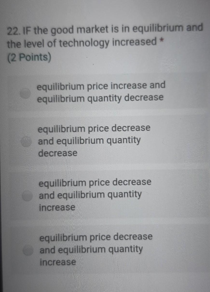 Solved 22. IF the good market is in equilibrium and the | Chegg.com