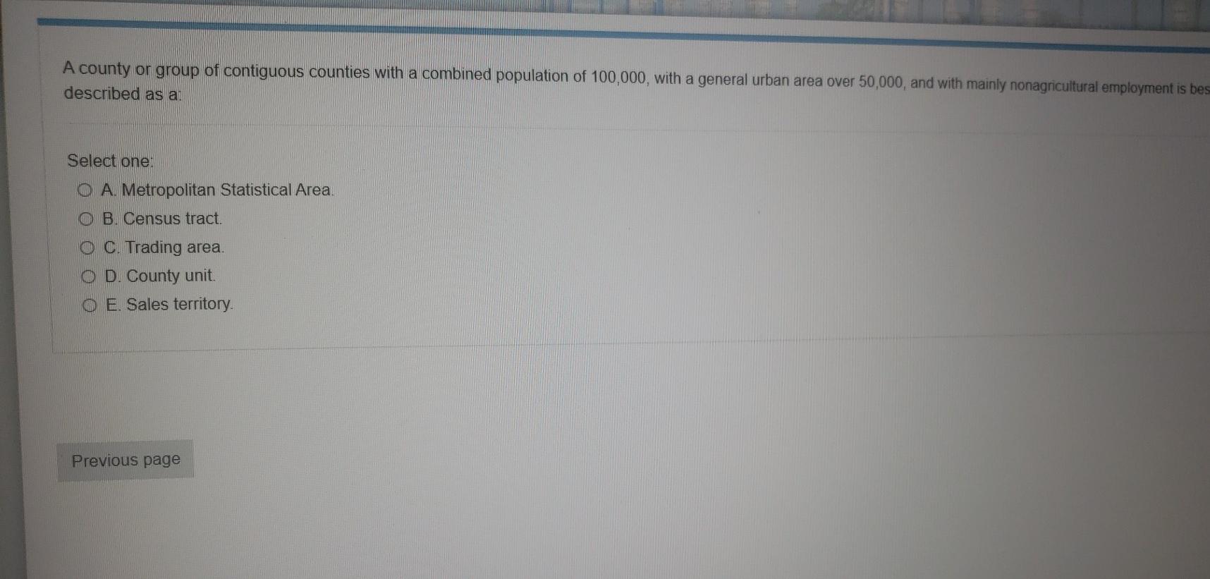 Solved A county or group of contiguous counties with a | Chegg.com