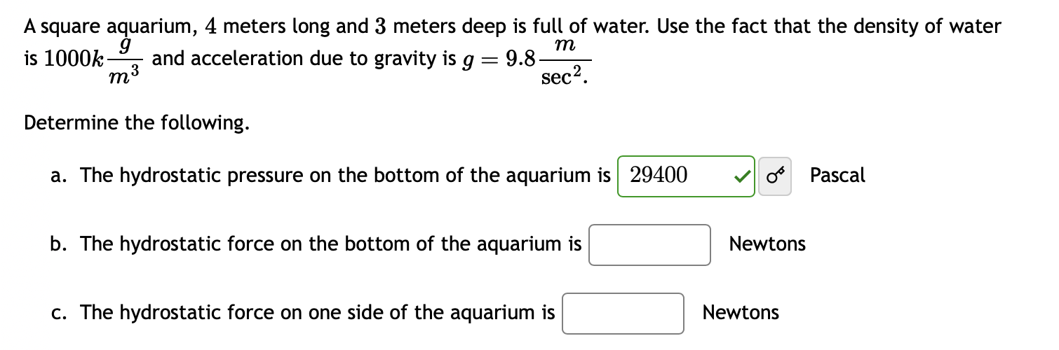Solved A square aquarium, 4 ﻿meters long and 3 ﻿meters deep | Chegg.com