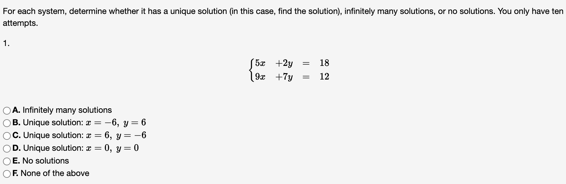 Solved For each system, determine whether it has a unique | Chegg.com