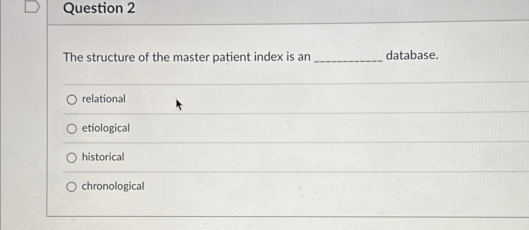 Solved Question 2The structure of the master patient index | Chegg.com