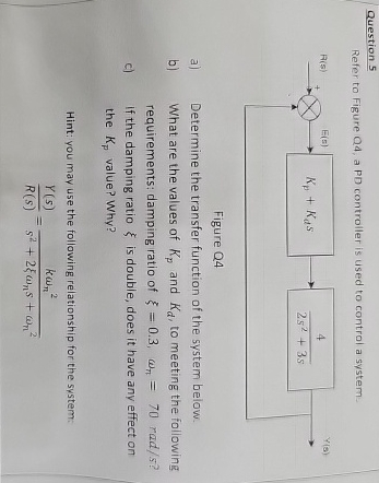 Question 5Refer to Figure Q4, ﻿a PD controller is | Chegg.com