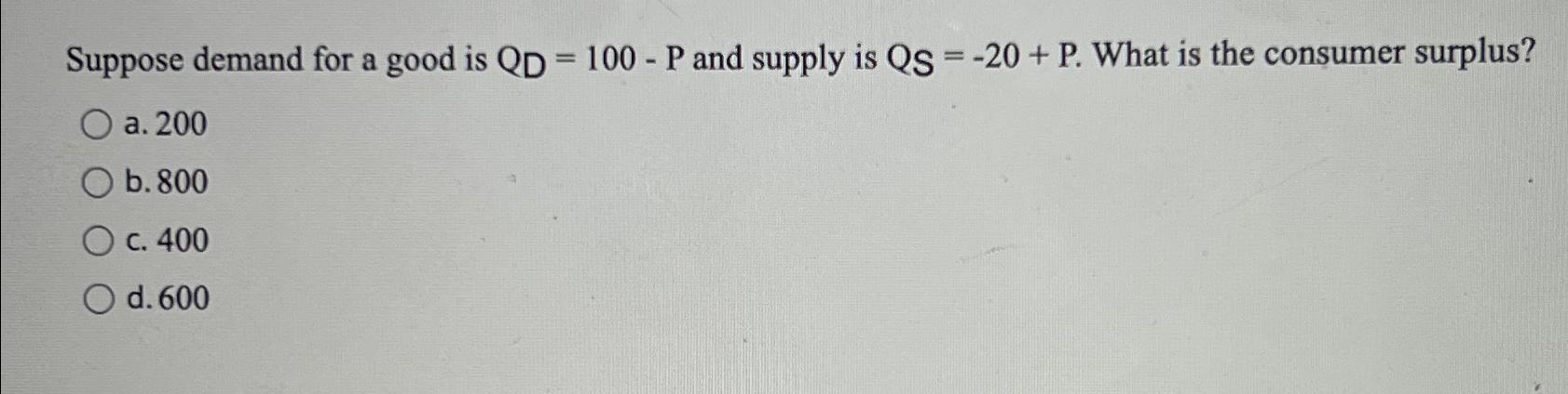 Solved Suppose demand for a good is QD=100 - P ﻿and supply | Chegg.com