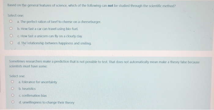 Solved Based on the general features of science, which of | Chegg.com