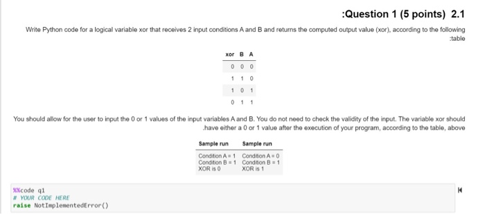 Solved Question 1 (5 points) 2.1 Write Python code for a | Chegg.com