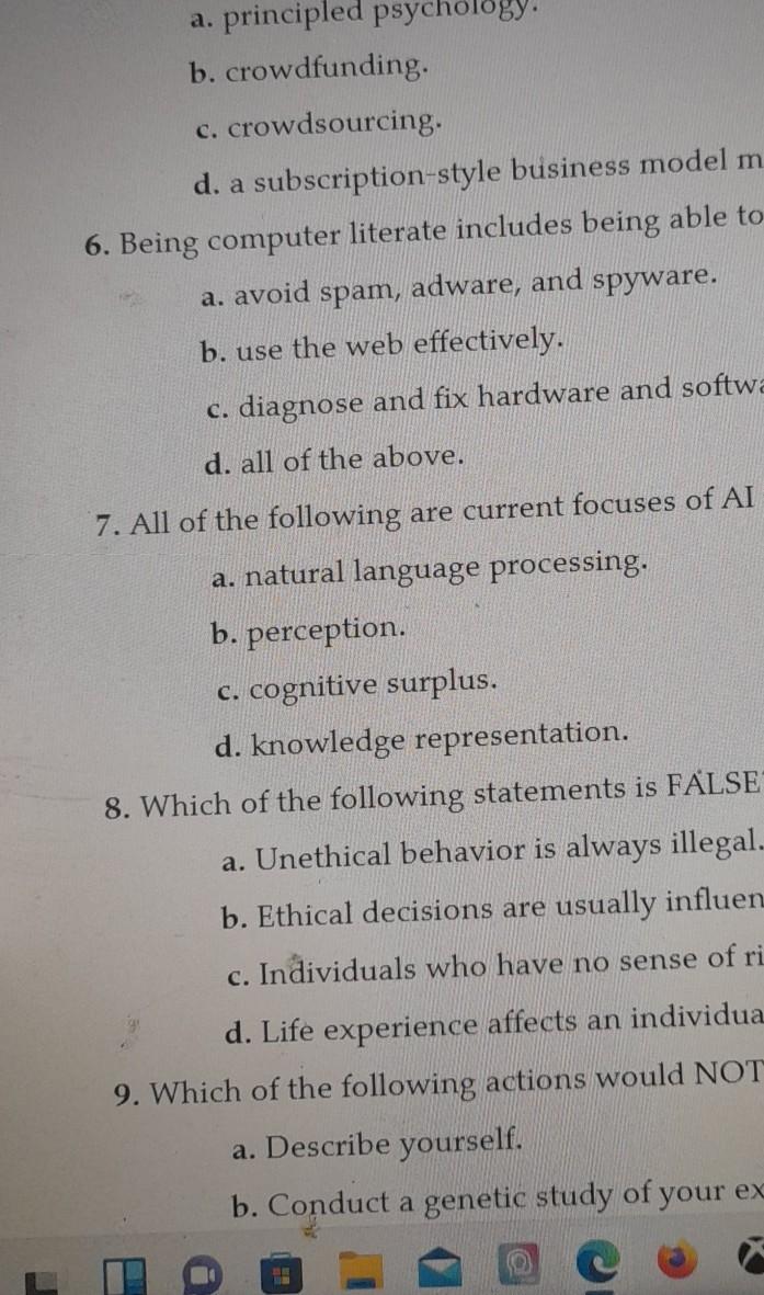 Solved a. principled psychology. b. crowdfunding. c. | Chegg.com