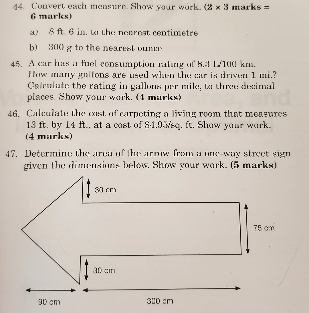 Solved Convert each measure. Show your work. marks = 6 | Chegg.com
