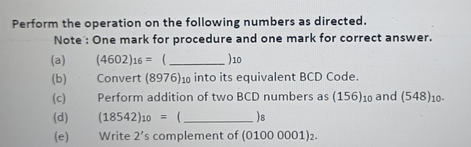 Solved Perform the operation on the following numbers as | Chegg.com