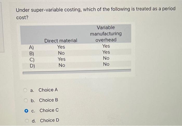 Solved Under super-variable costing, which of the following | Chegg.com