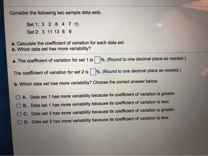 Solved Consider the following two sample data sets. Set 1: 3 | Chegg.com
