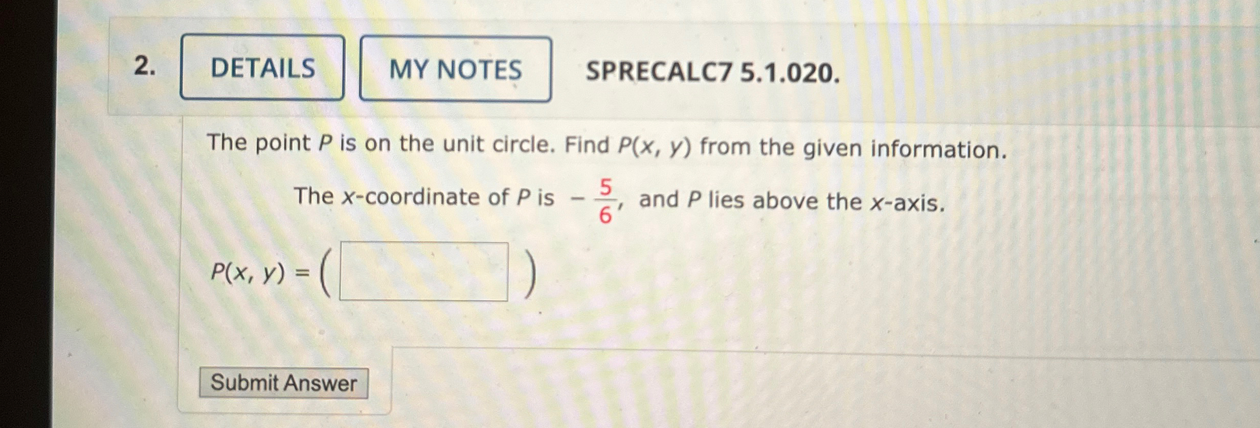 Solved SPRECALC7 5.1.020.The point P ﻿is on the unit circle. | Chegg.com