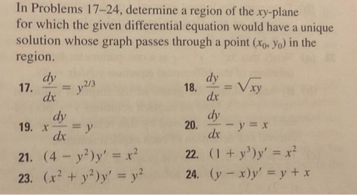 Solved In Problems 17-24, determine a region of the xy-plane | Chegg.com