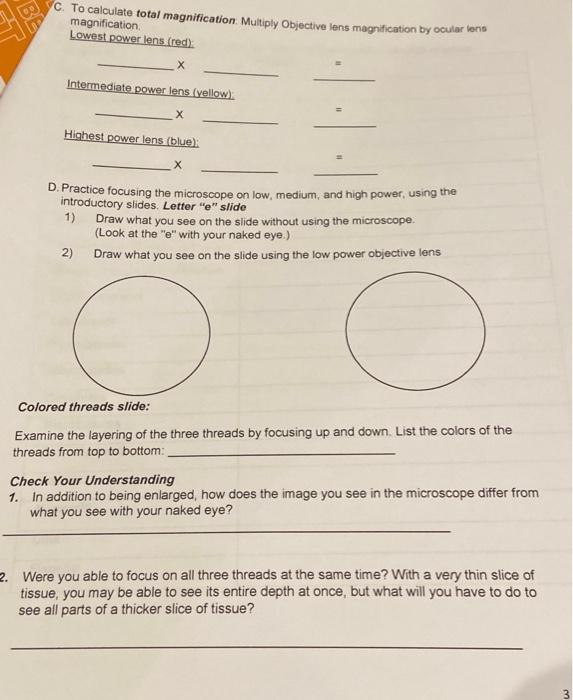 Solved C. To calculate total magnification Multiply | Chegg.com