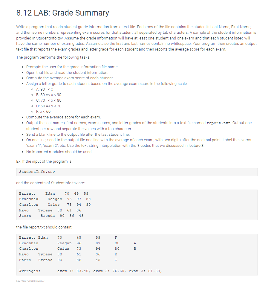 Solved In Python8.12 ﻿LAB: Grade SummaryWrite a program that | Chegg.com