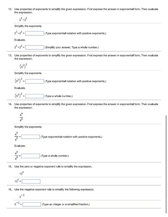 Solved 12. Use properties of exponents to simplify the given | Chegg.com