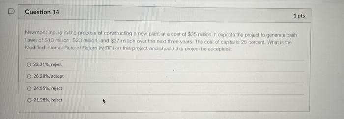 Solved D Question 14 1 pts Newmont Inc. is in the process of | Chegg.com