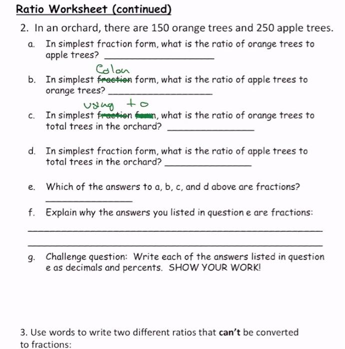 Solved Ratio Worksheet (continued) 2. In an orchard, there | Chegg.com