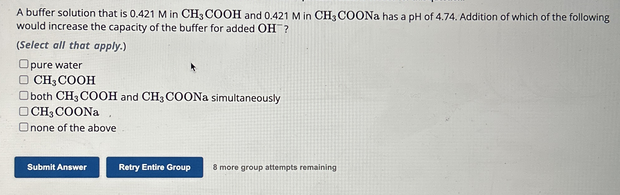 Solved A buffer solution that is 0.421 ﻿M in CH3COO H ﻿and | Chegg.com