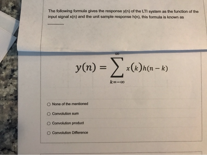 Solved The following formula gives the response y(n) of the | Chegg.com