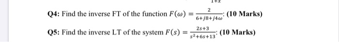 Solved Q4: Find the inverse FT of the function F(w) 2 | Chegg.com
