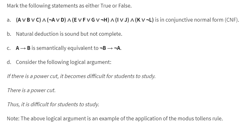 Solved Mark the following statements as either True or | Chegg.com