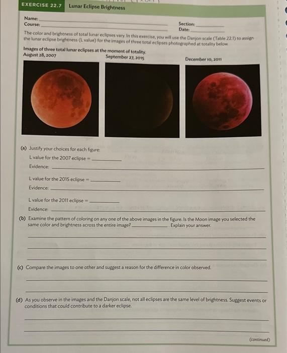 Solved EXERCISE 22.7 Lunar Eclipse Brightness Name: Course: | Chegg.com