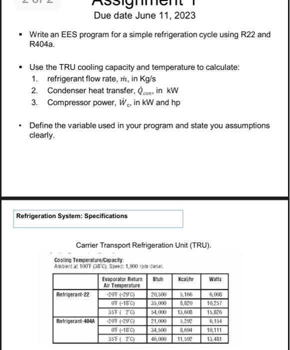 Due date June 11, 2023 - Write an EES program for a | Chegg.com