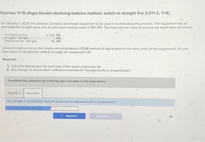 Solved Exercise 11-15 (Algo) Double-declining-balance | Chegg.com