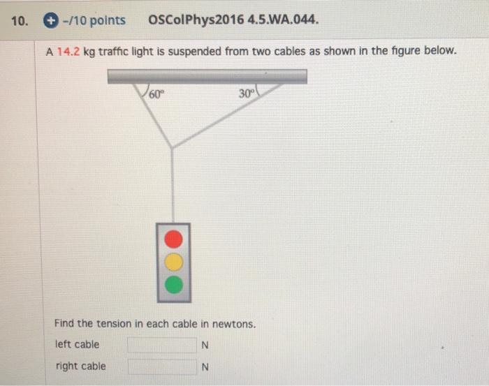 Solved 10. -/10 points OSColPhys2016 4.5.WA.044. A 14.2 kg | Chegg.com Solved 10. -/10 points OSColPhys2016 4.5.WA.044. A 14.2 kg | Chegg.com