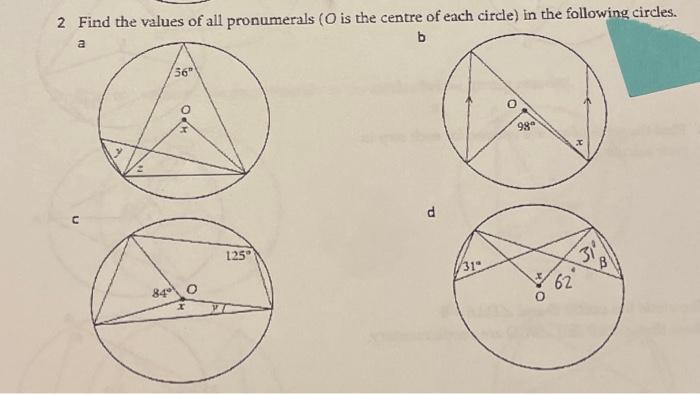 2 Find the values of all pronumerals ( O is the | Chegg.com