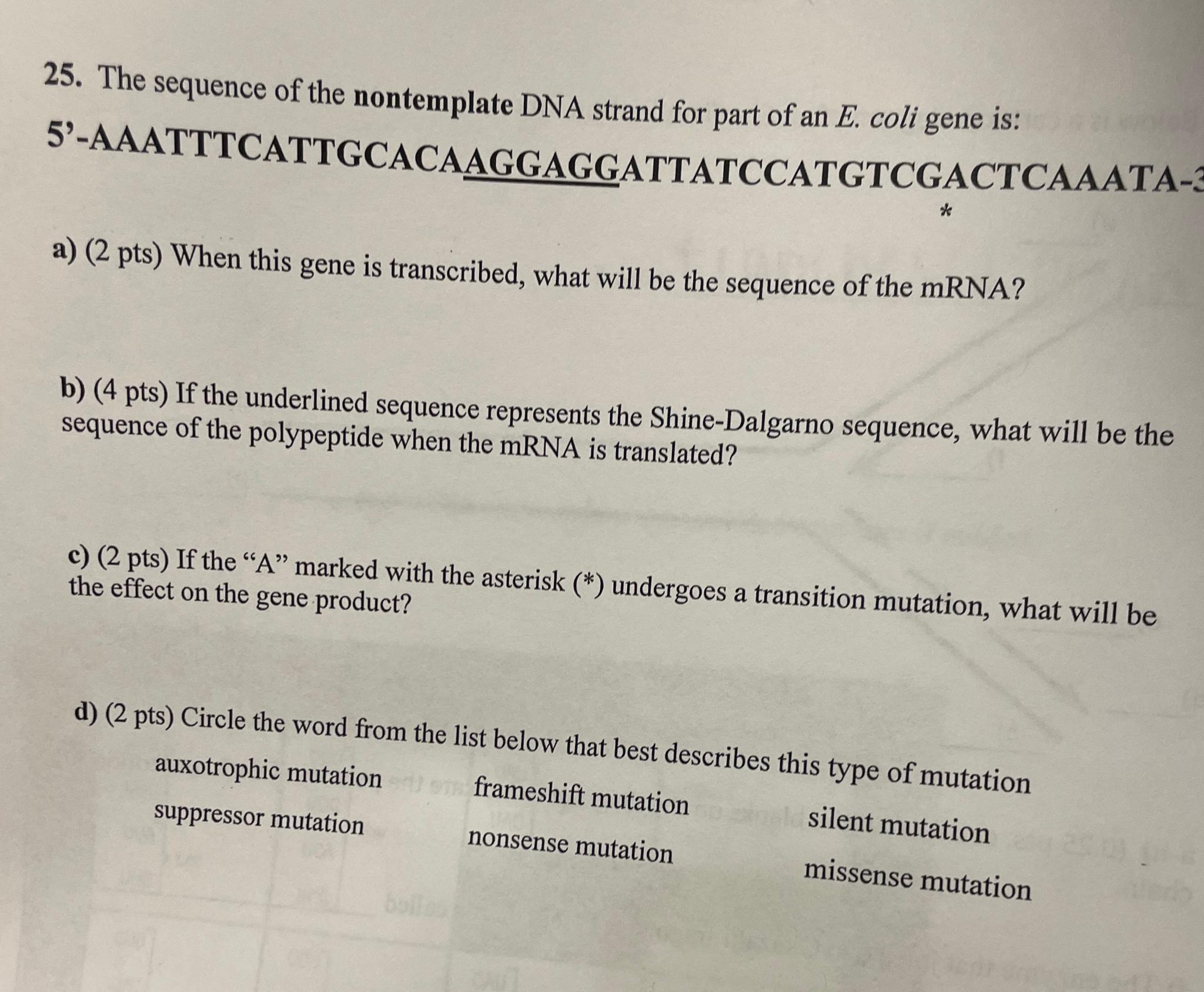 Solved The sequence of the nontemplate DNA strand for part | Chegg.com