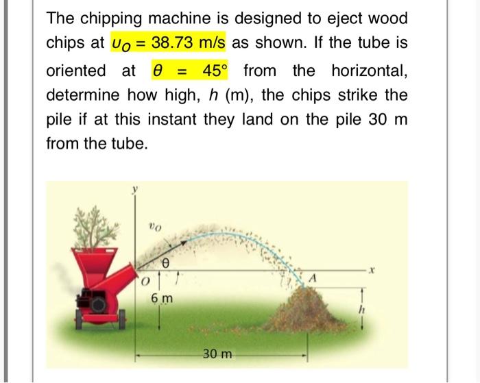 Solved The chipping machine is designed to eject wood chips | Chegg.com
