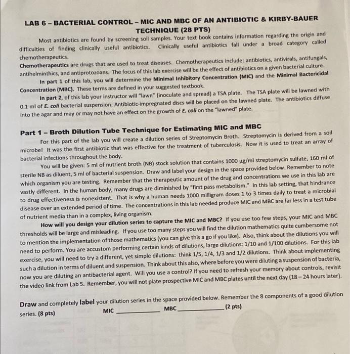 Solved - LAB 6 - BACTERIAL CONTROL - MIC AND MBC OF AN | Chegg.com