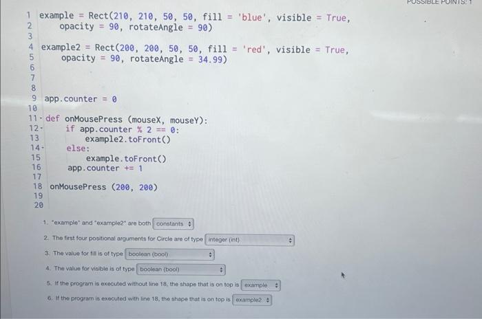 Solved example =Rect(210,210,50,50,fill= 'blue', visible = | Chegg.com
