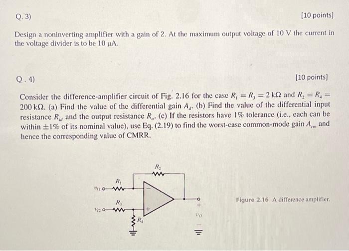 Solved Design a noninverting amplifier with a gain of 2 . At | Chegg.com