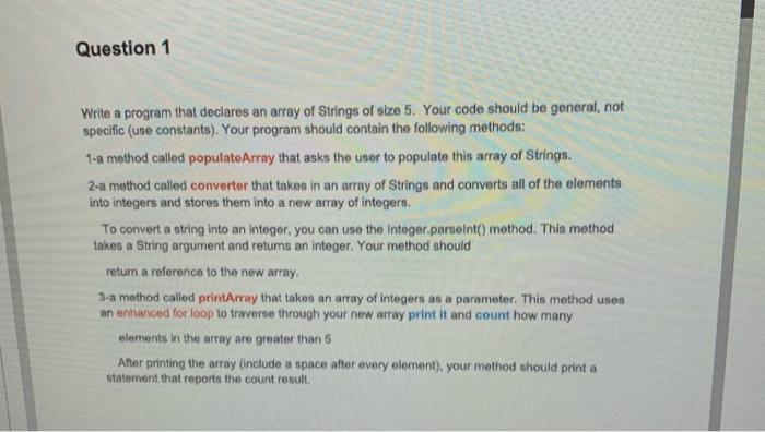 Solved Write A Program That Declares An Array Of Strings Of