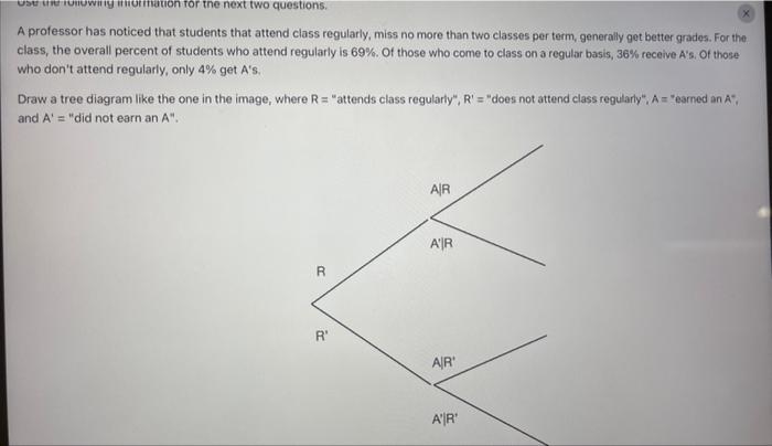 Solved A professor has noticed that students that attend | Chegg.com