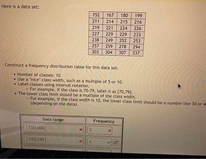 Solved Here is a data set: Construct a frequency | Chegg.com